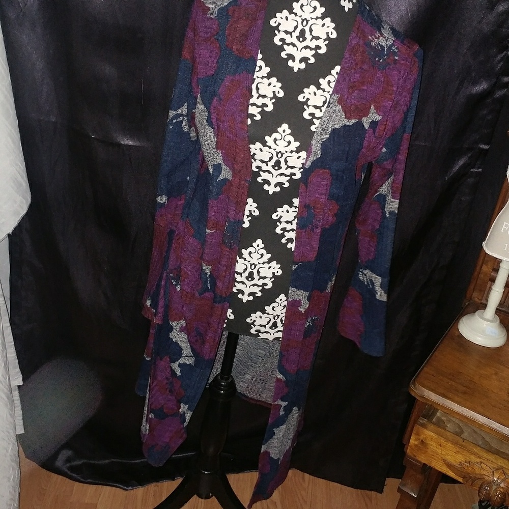 Isela Worn 1x Knit Ribbed Floral Maxi Duster Bell Sle… - Gem